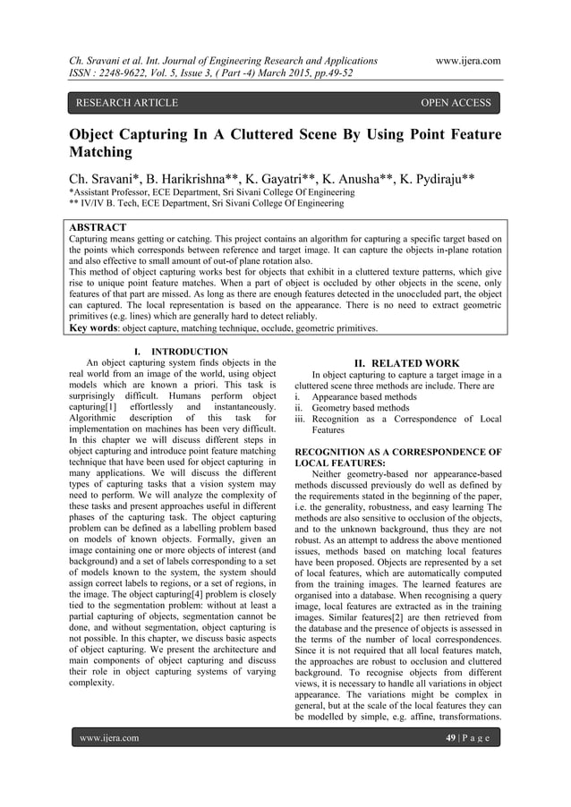 Object Capturing In A Cluttered Scene By Using Point Feature Matching Pdf