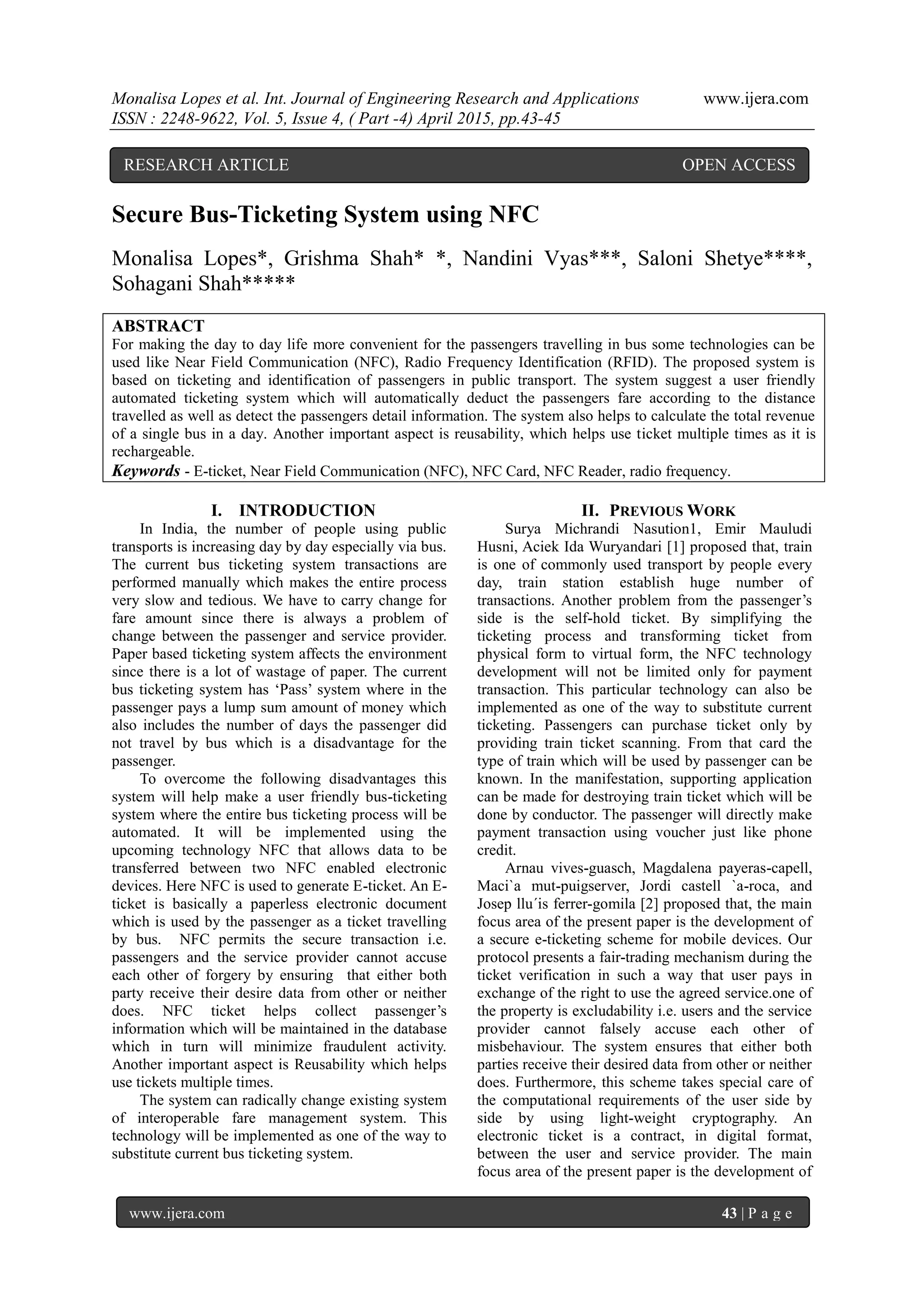 Secure Bus-Ticketing System using NFC | PDF | Rail Travel | Travel Type