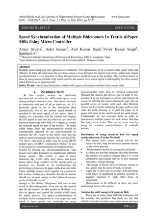 Speed Synchronization of Multiple Bldcmotors In Textile &Paper Mills Using Micro Controller | PDF