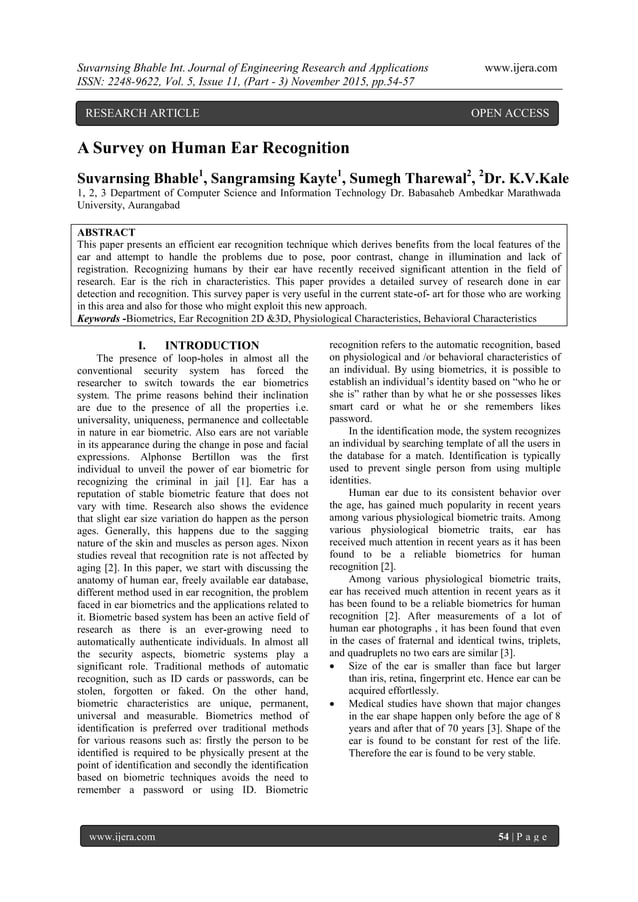 A Survey On Human Ear Recognition Pdf