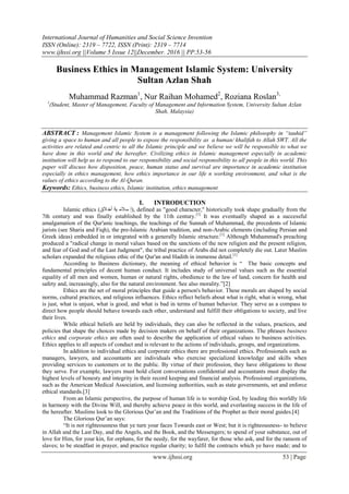 Business Ethics in Management Islamic System: University Sultan Azlan ...