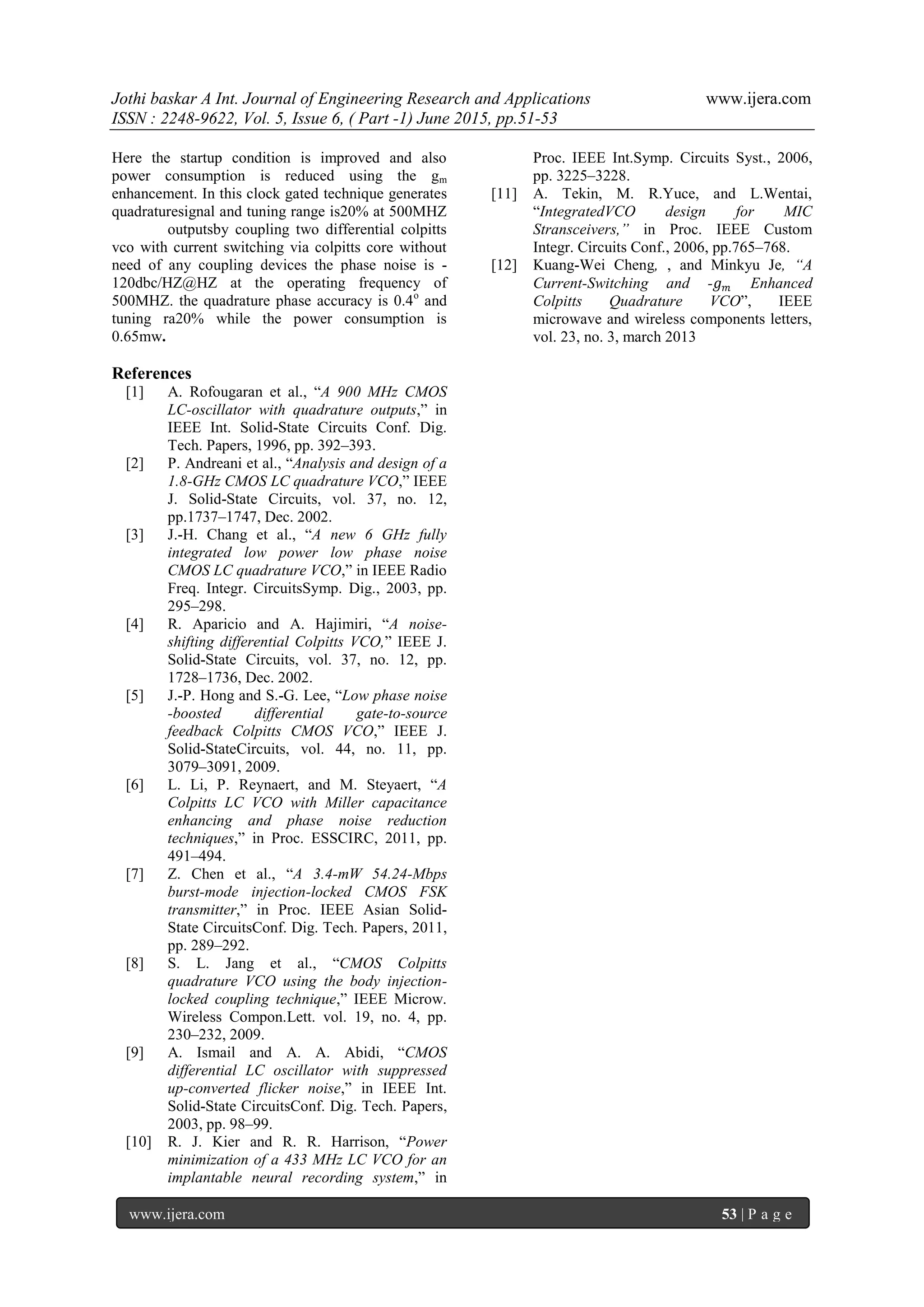 A Low Phase Noise CMOS Quadrature Voltage Control Oscillator Using Clock Gated Technique | PDF