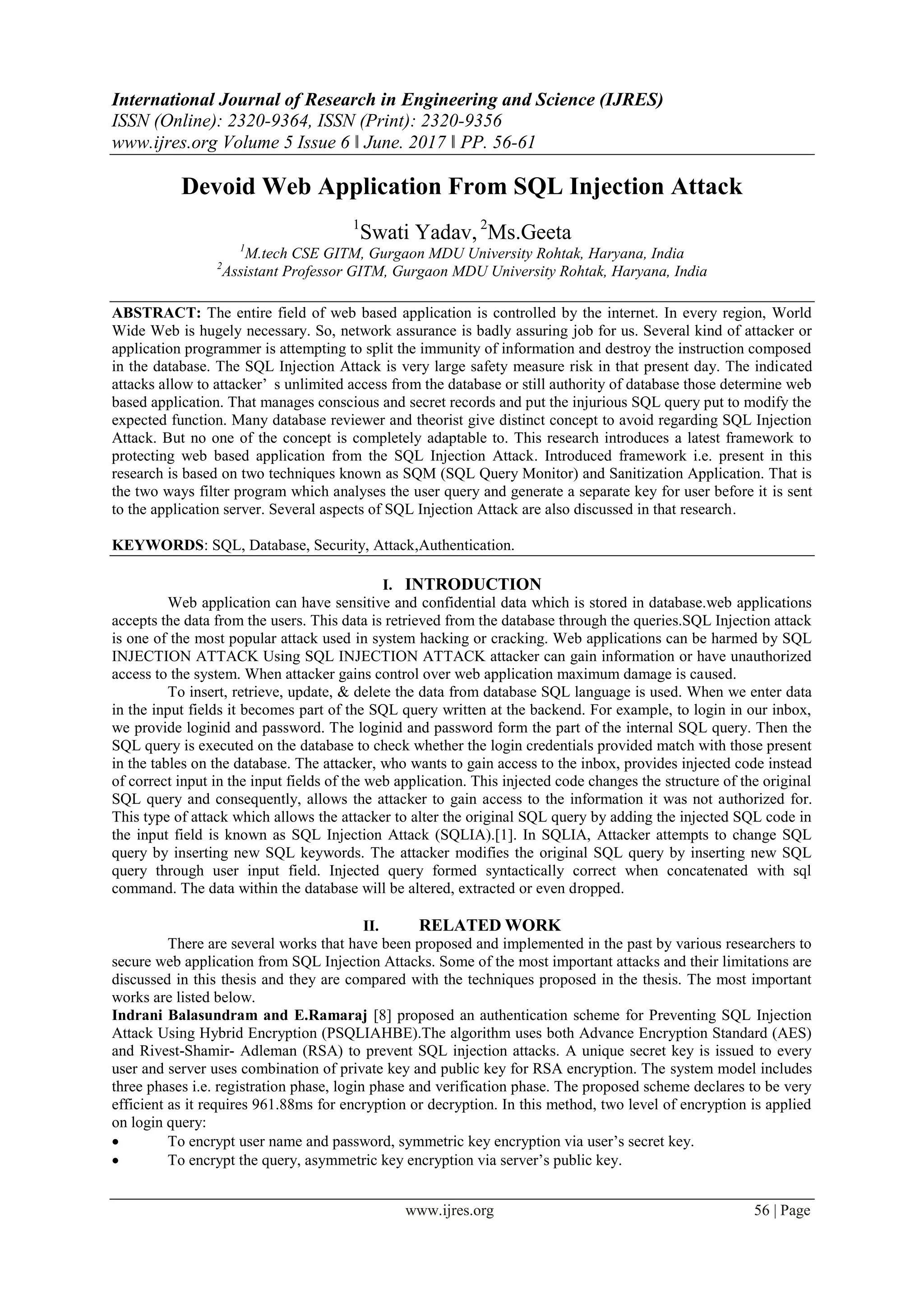 Devoid Web Application From Sql Injection Attack Pdf 1085
