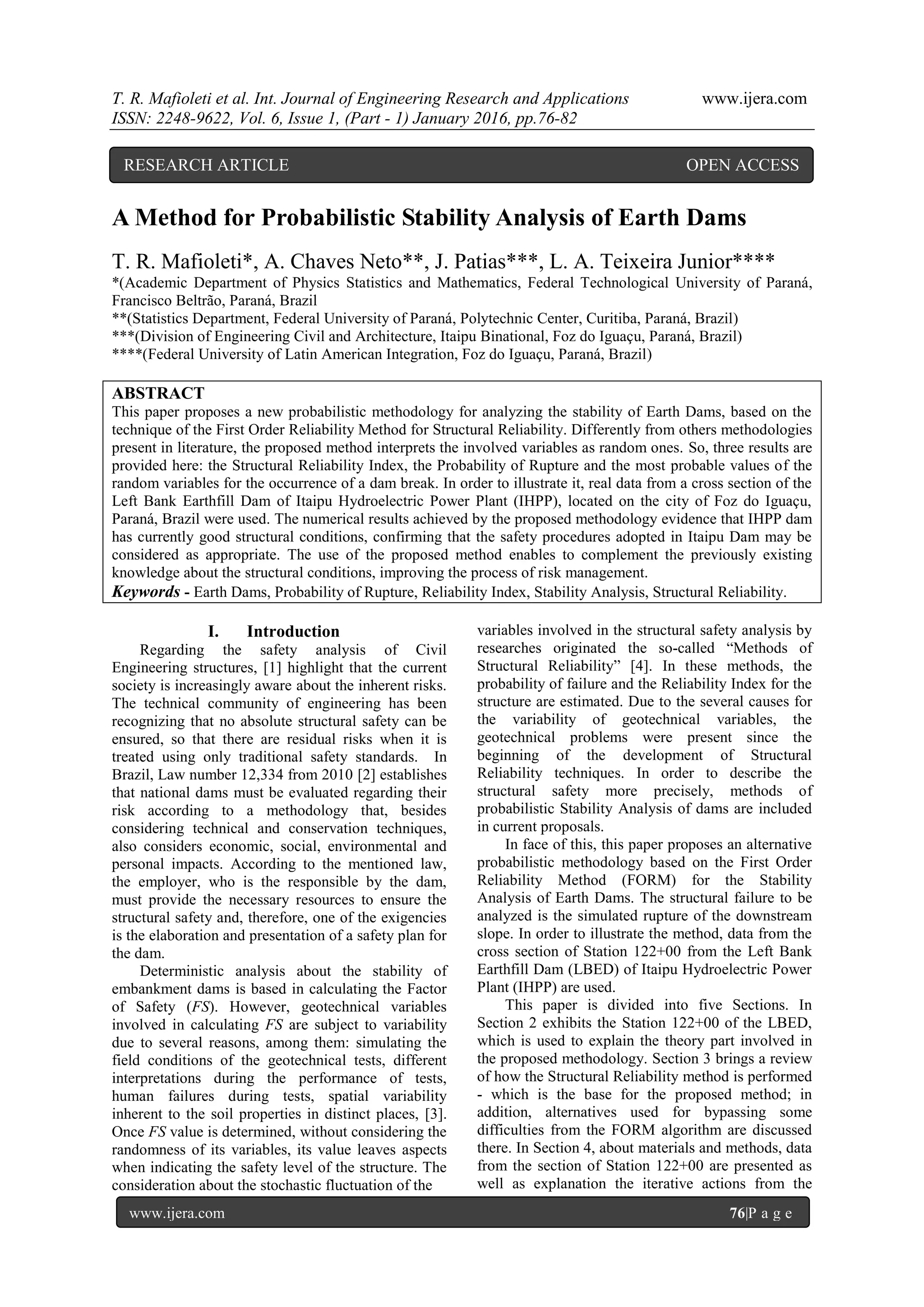 A Method for Probabilistic Stability Analysis of Earth Dams | PDF