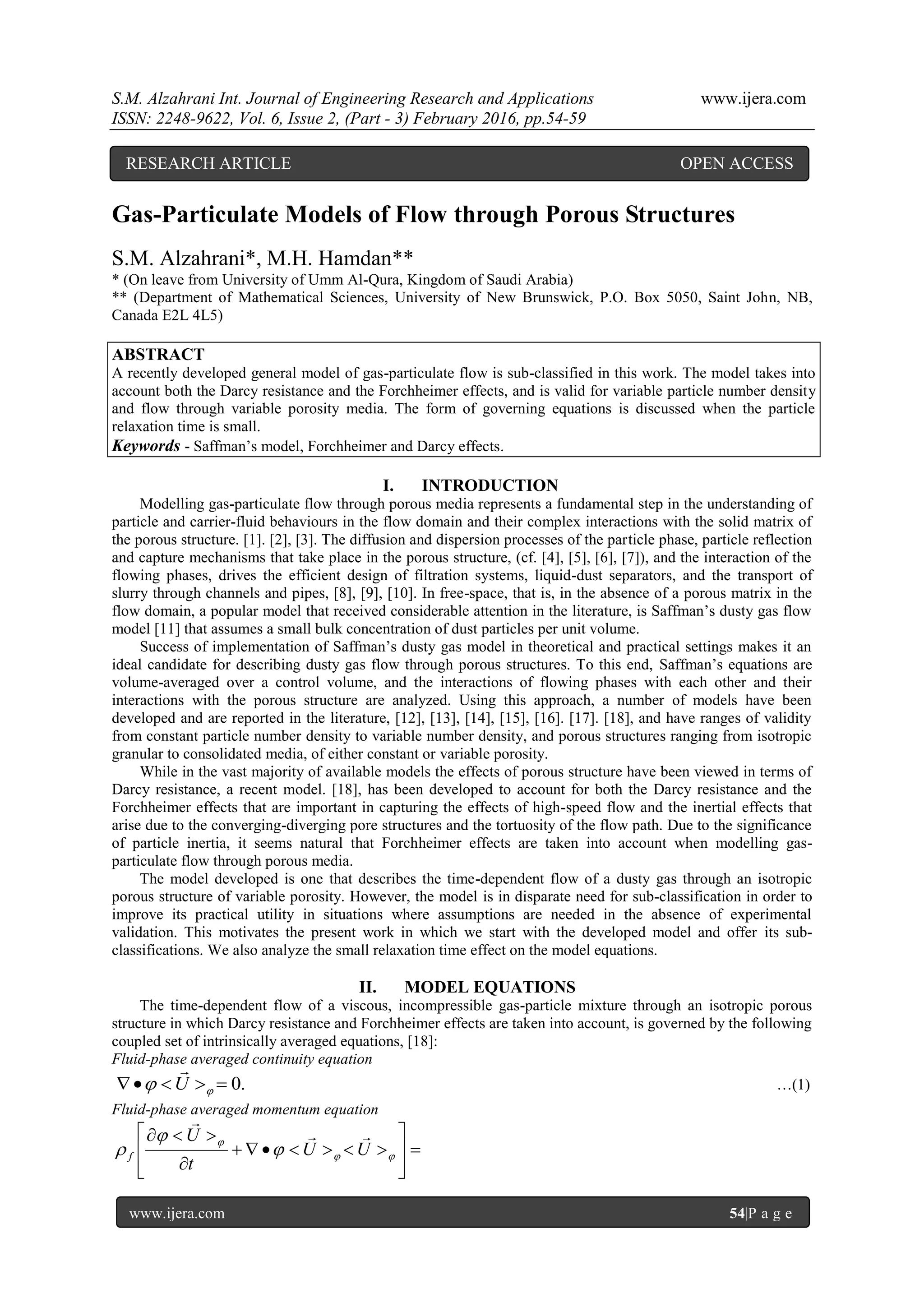 Gas Particulate Models Of Flow Through Porous Structures Pdf Physics Science