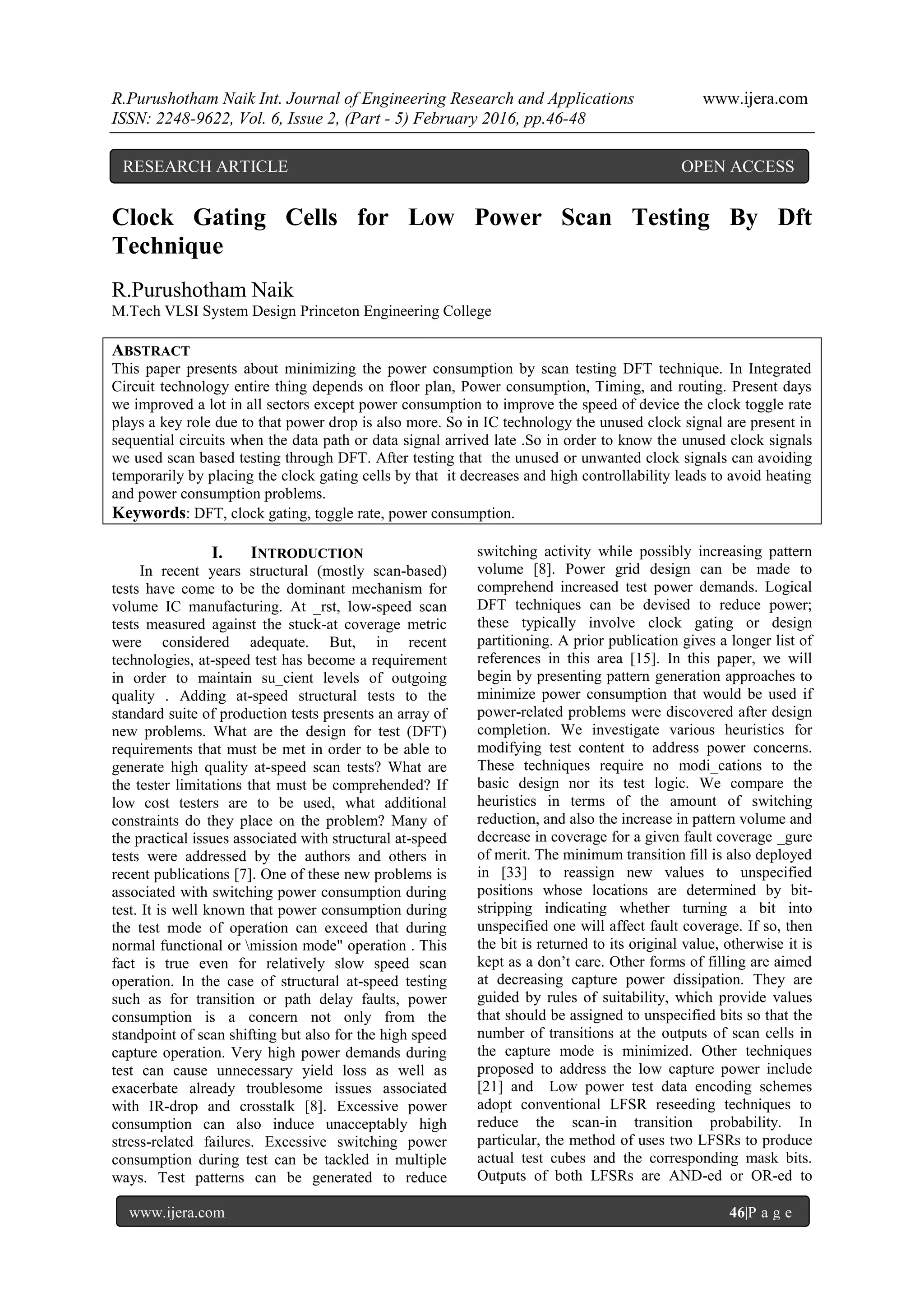 Clock Gating Cells for Low Power Scan Testing By Dft Technique | PDF
