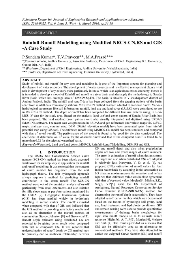 Rainfall-Runoff Modelling using Modified NRCS-CN,RS and GIS -A Case ...