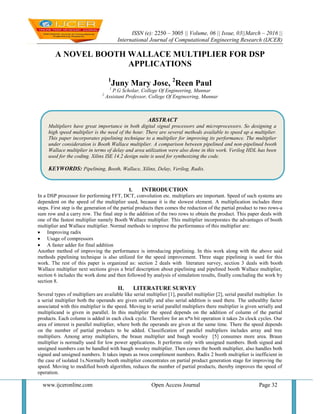 A NOVEL BOOTH WALLACE MULTIPLIER FOR DSP APPLICATIONS | PDF
