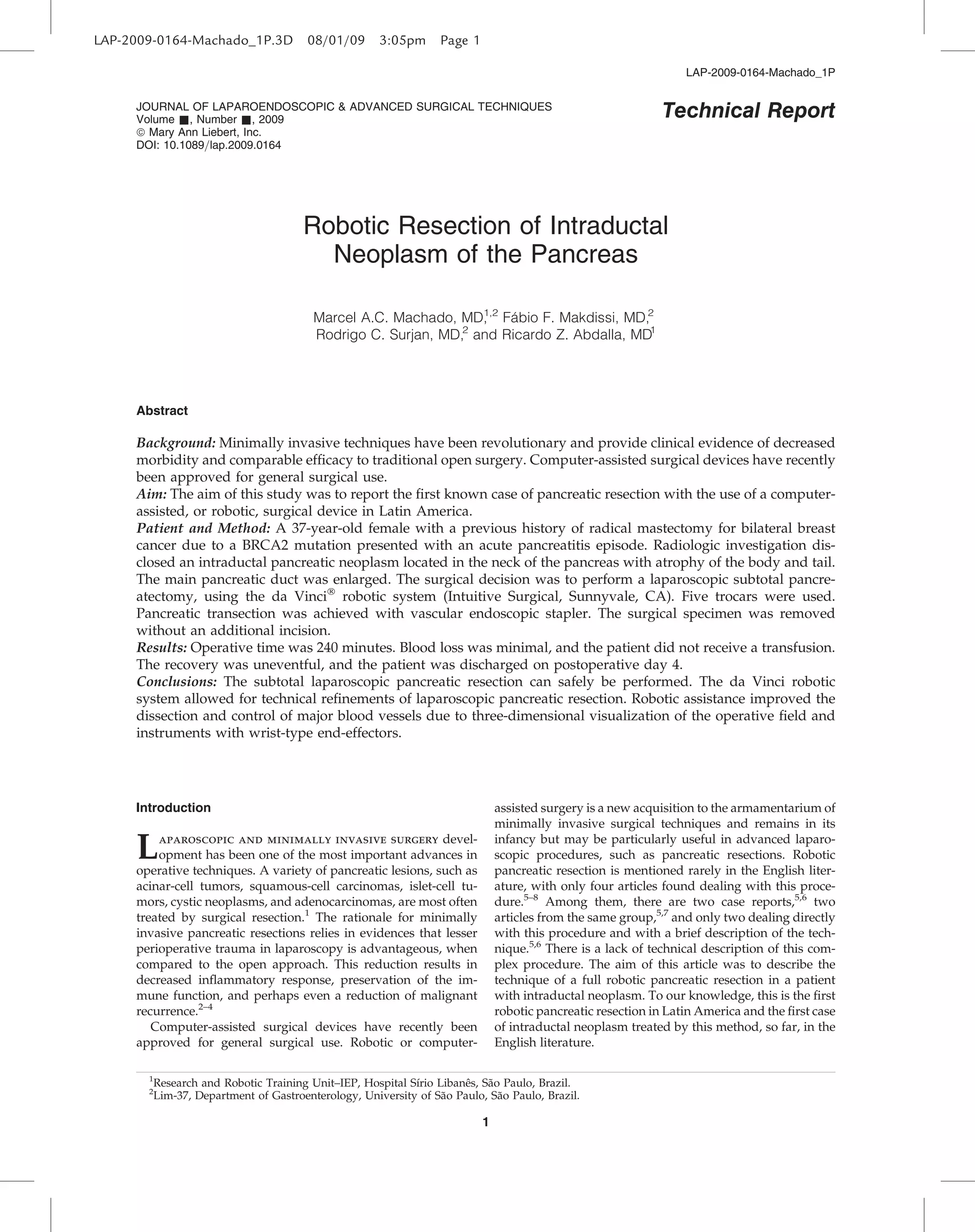 Robotic pancreatectomy. Pancreatectomia robótica. | PDF