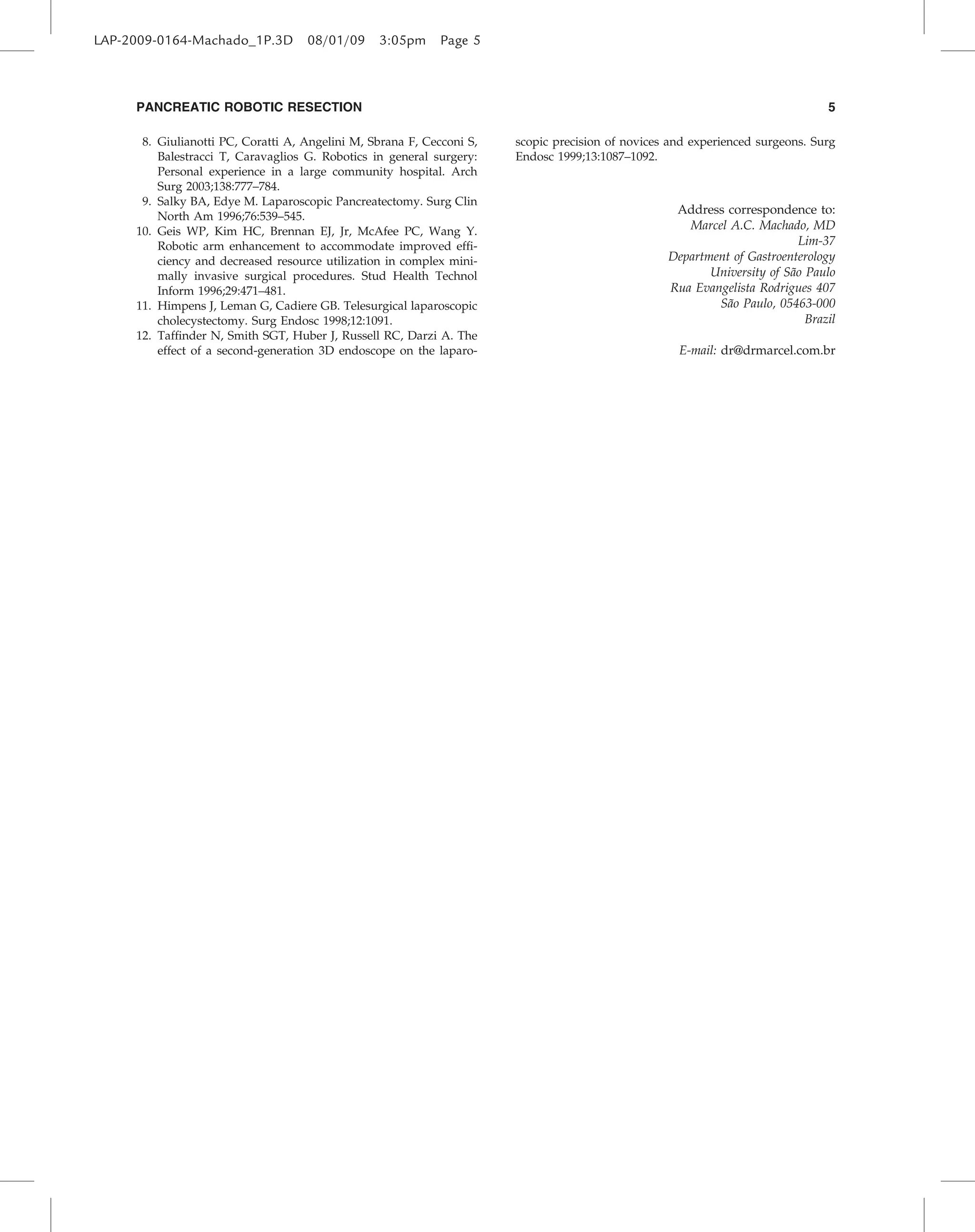 Robotic pancreatectomy. Pancreatectomia robótica. | PDF