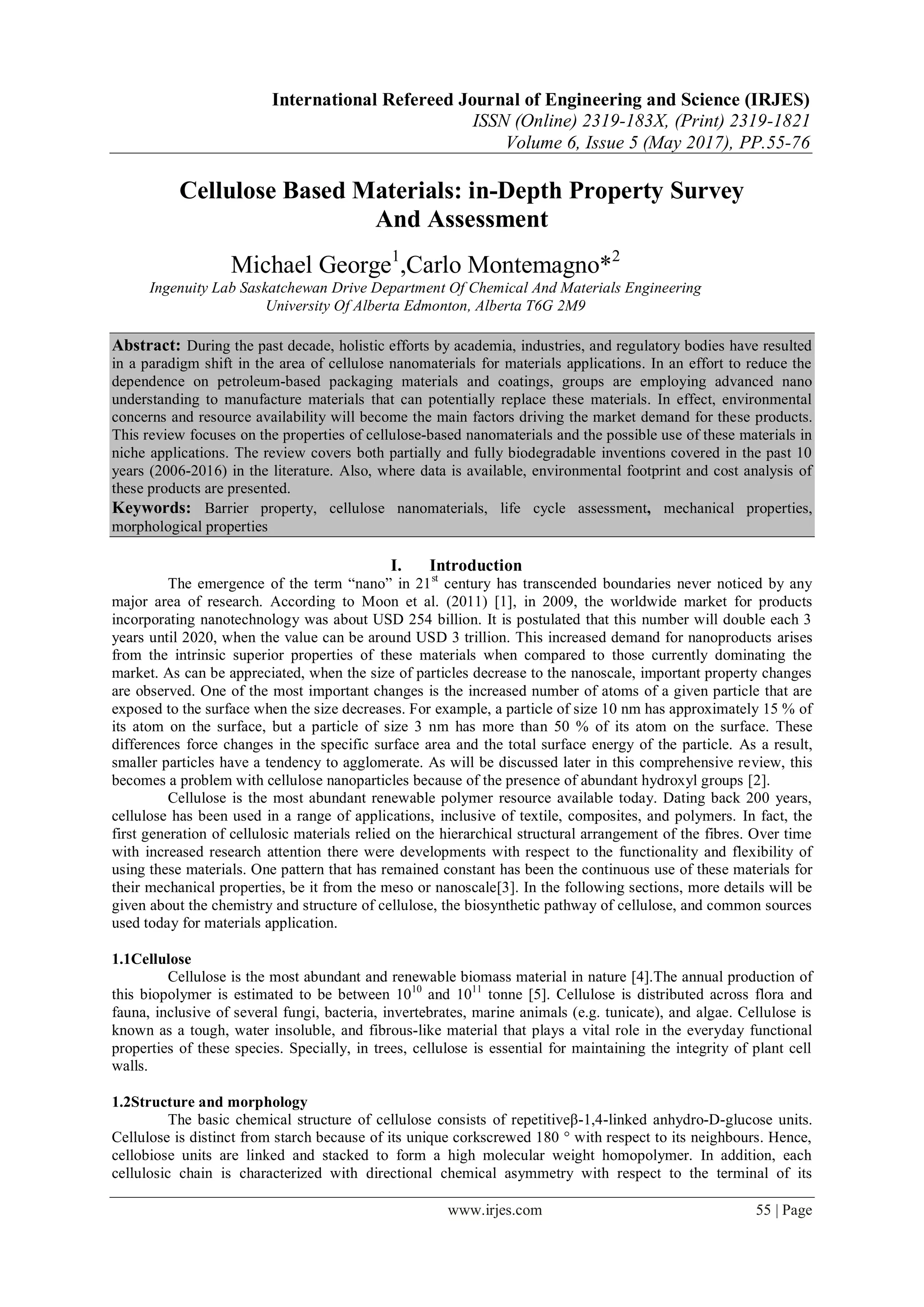 Cellulose Based Materials: in-Depth Property Survey And Assessment | PDF