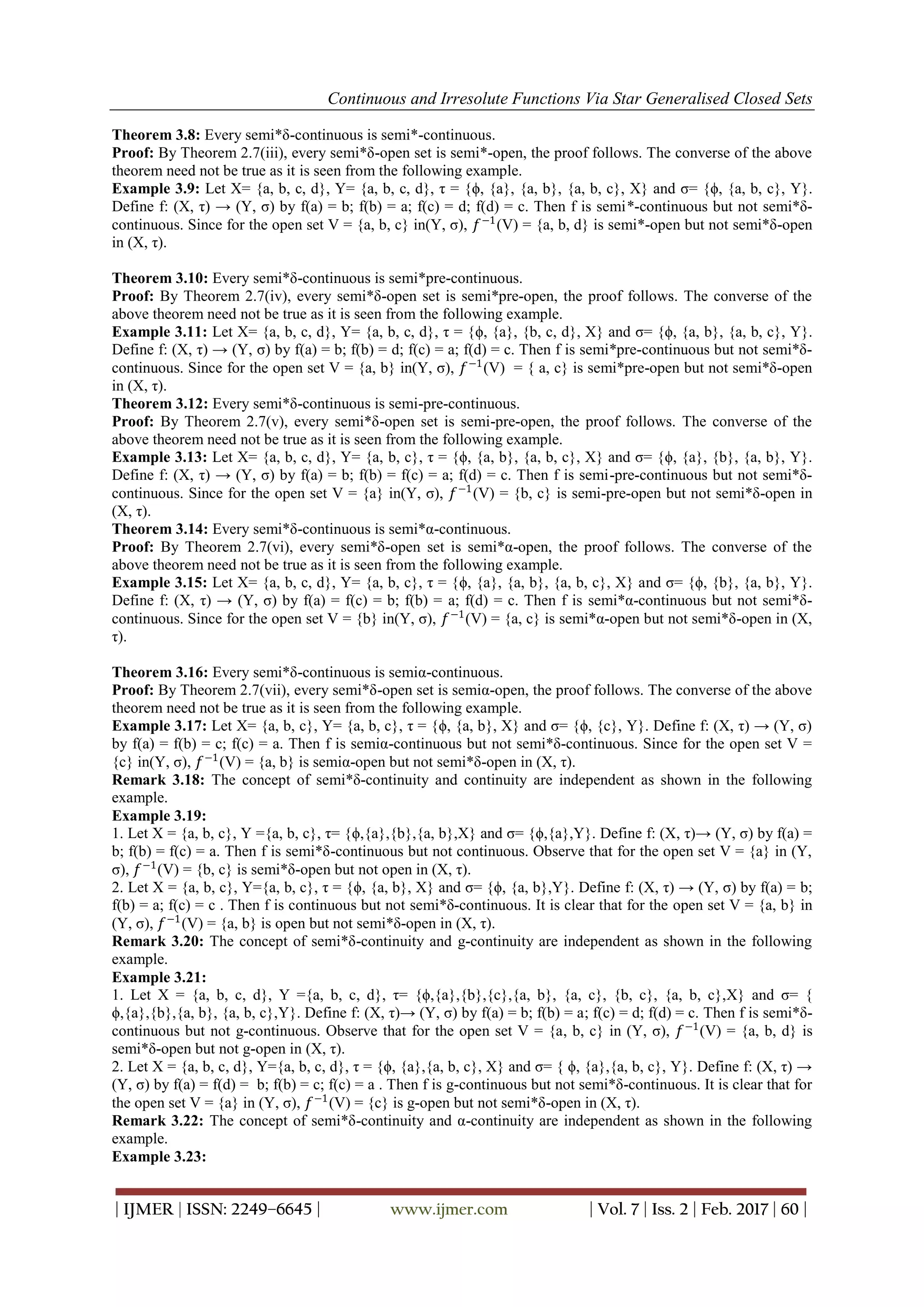 Continuous And Irresolute Functions Via Star Generalised Closed Sets | PDF