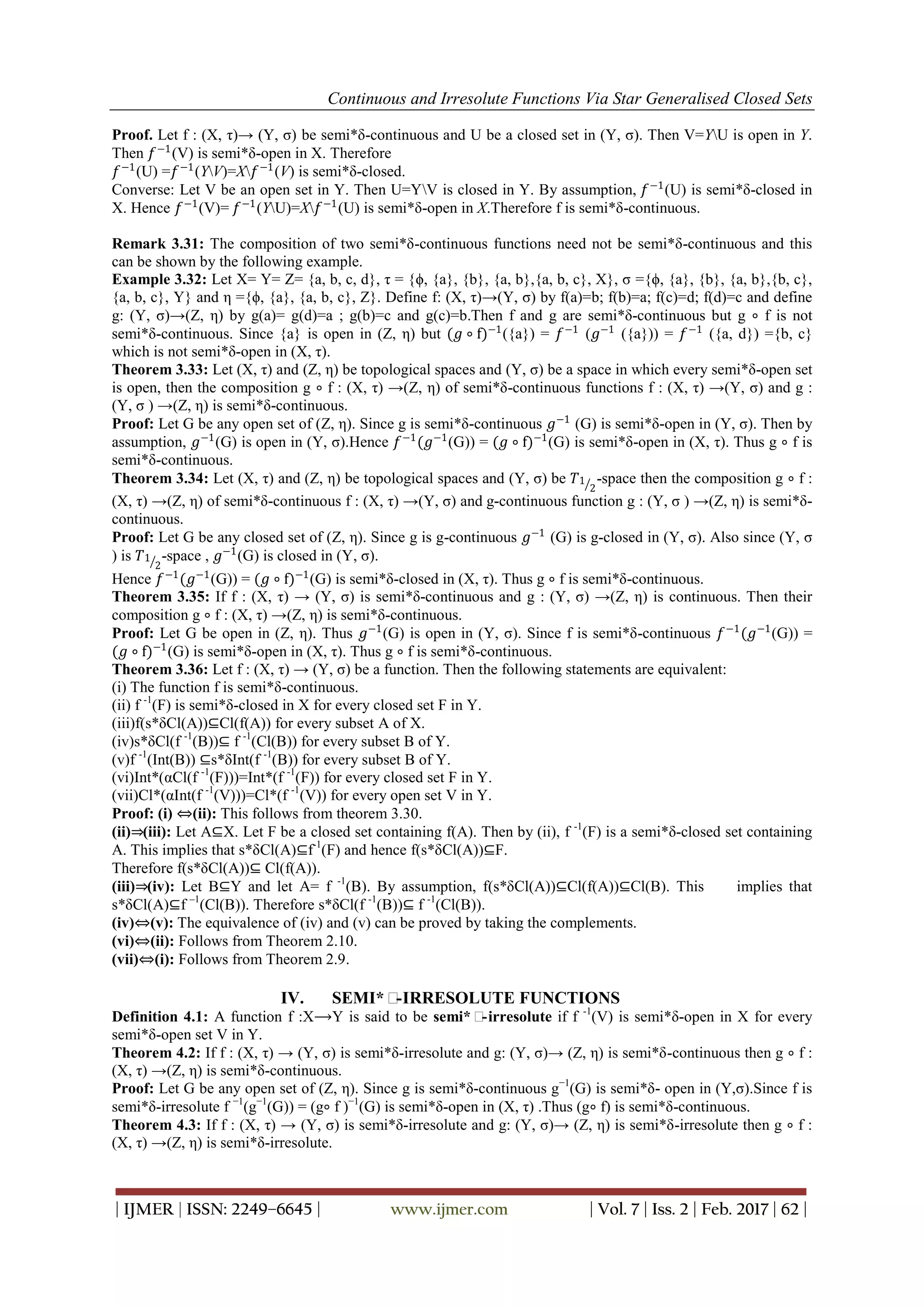 Continuous And Irresolute Functions Via Star Generalised Closed Sets | PDF