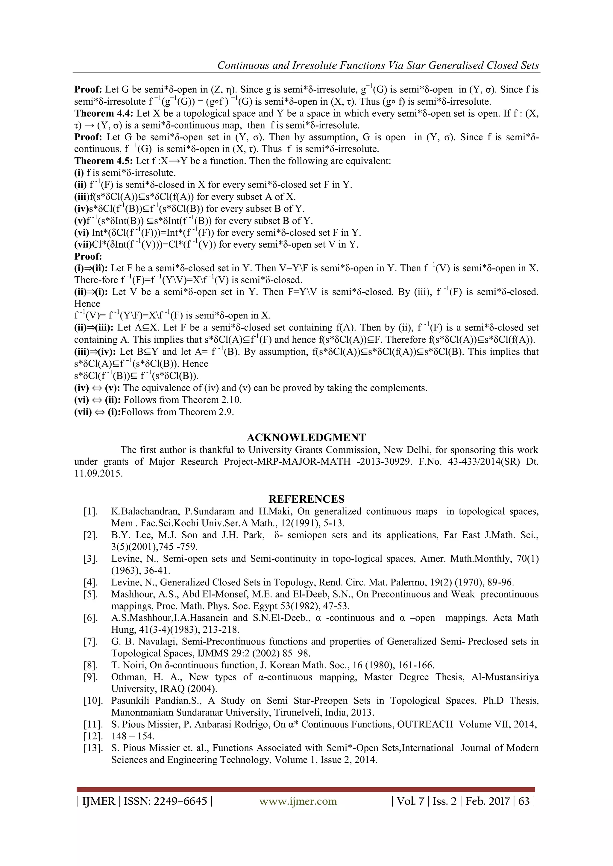 Continuous And Irresolute Functions Via Star Generalised Closed Sets | PDF