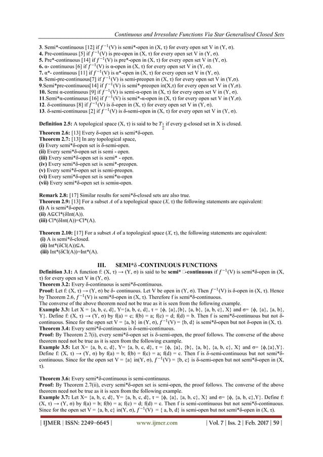 Continuous And Irresolute Functions Via Star Generalised Closed Sets | PDF