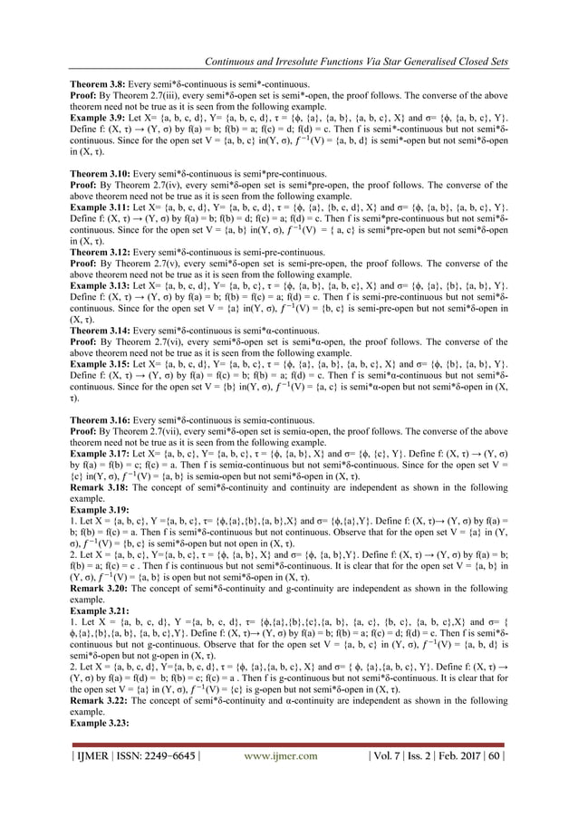 Continuous And Irresolute Functions Via Star Generalised Closed Sets | PDF