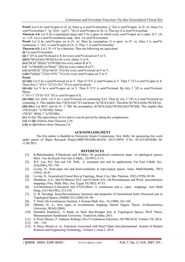 Continuous And Irresolute Functions Via Star Generalised Closed Sets | PDF