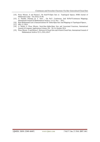 Continuous And Irresolute Functions Via Star Generalised Closed Sets | PDF