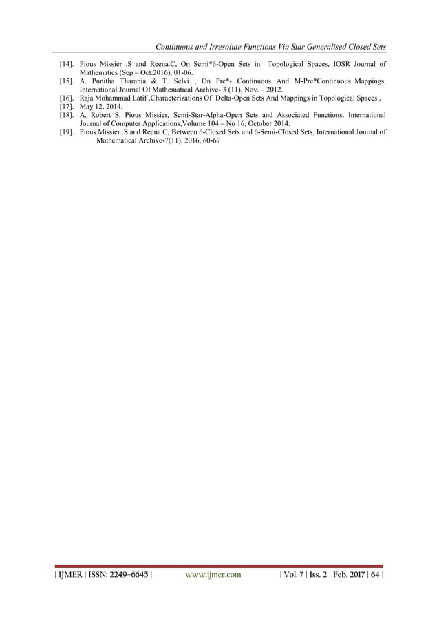 Continuous And Irresolute Functions Via Star Generalised Closed Sets | PDF