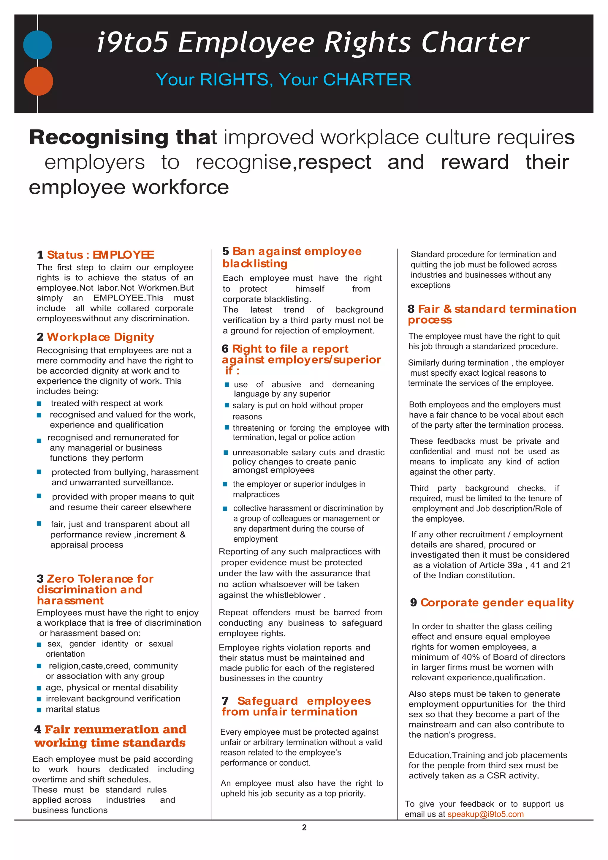 I9to5 employee rights charter | PDF