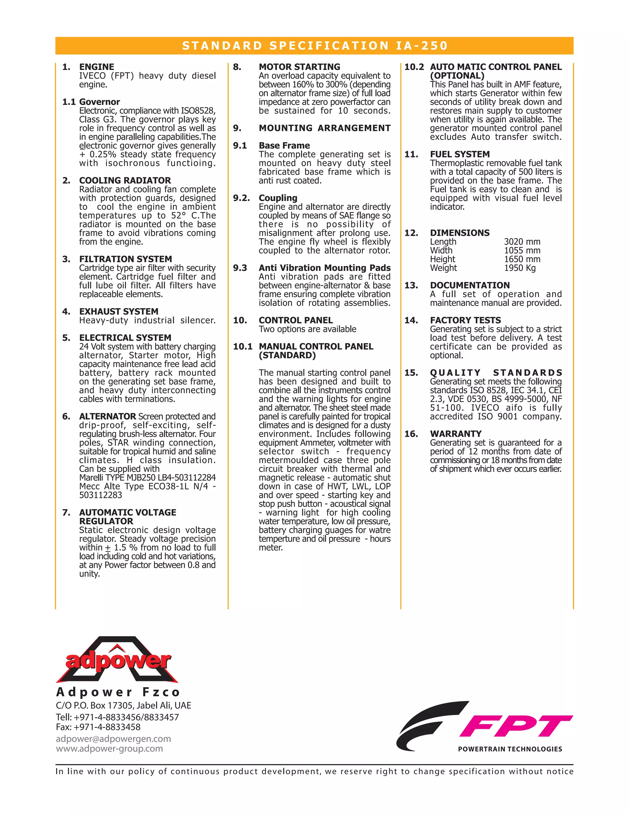 Power Generator | IVECO and FPT Generating set - Dubai | PDF