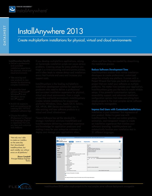 InstallAnywhere 2013 Datasheet | PDF