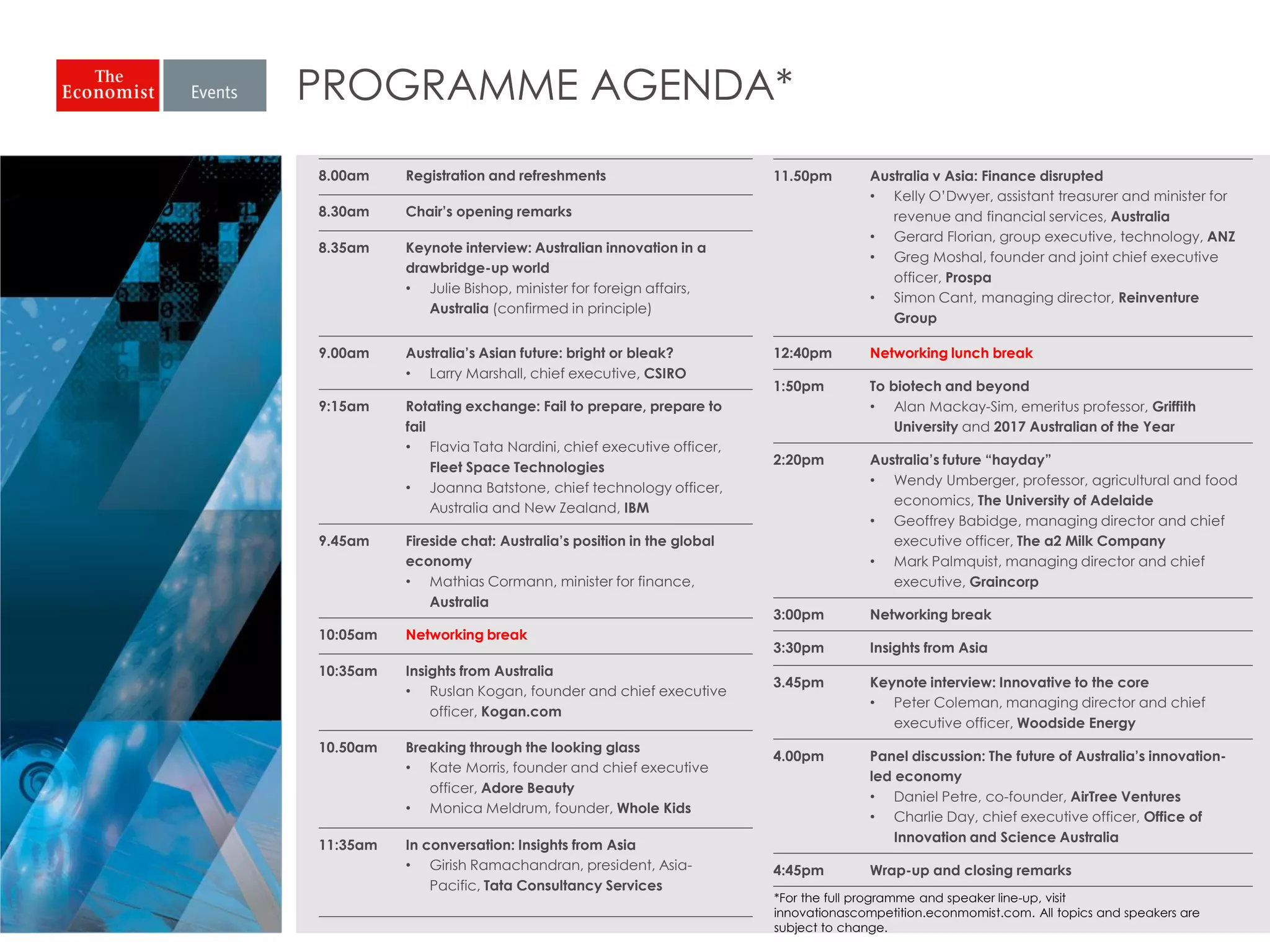 Innovation as Competition: Australia’s Asian Future Summit brochure | PPT