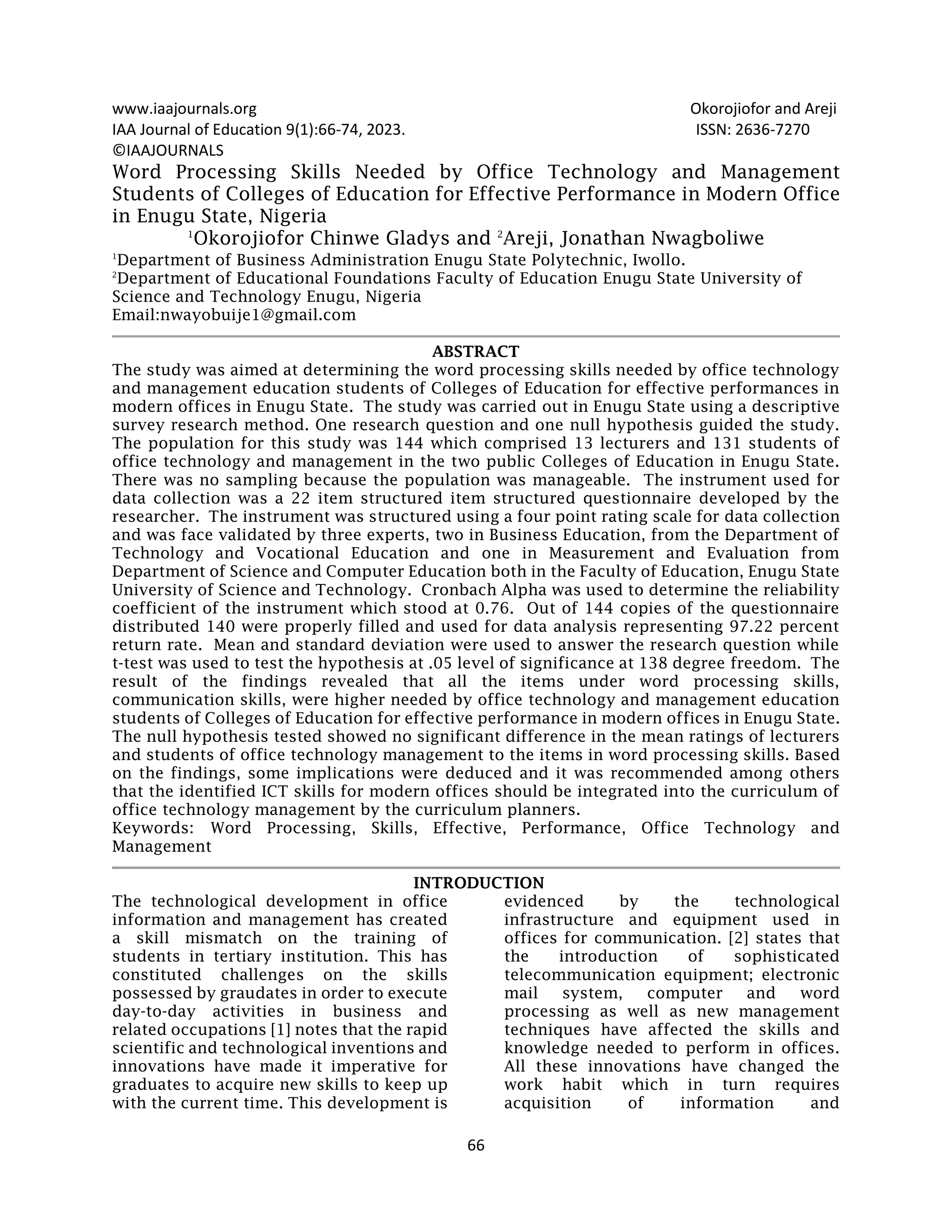 Word Processing Skills Needed by Office Technology and Management ...