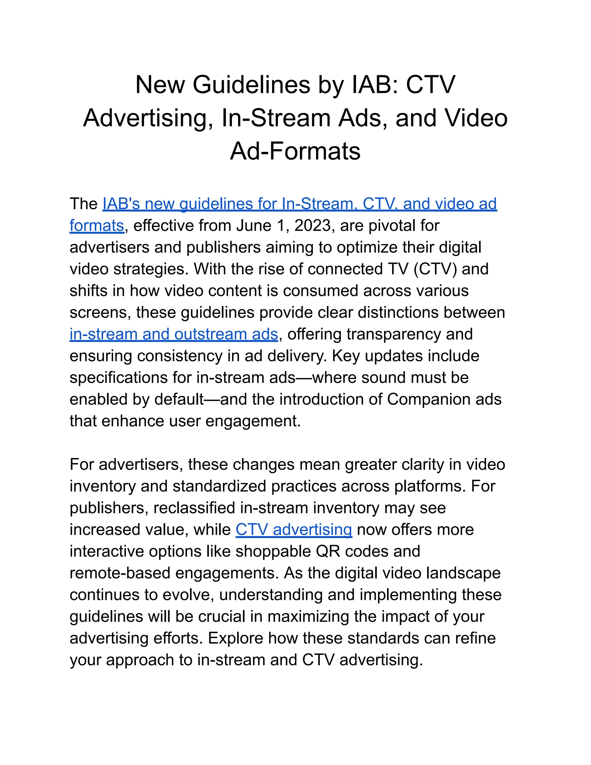 In-Stream, CTV Advertising and Video Ad-Formats: IAB New Guidelines | PDF