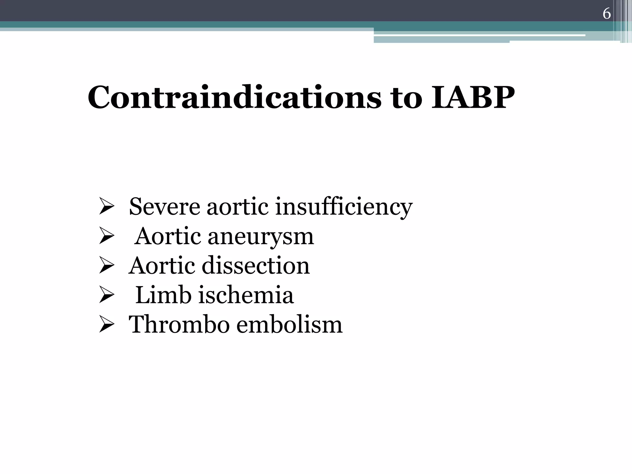 Iabp instrumentation, indications and complications | PPTX