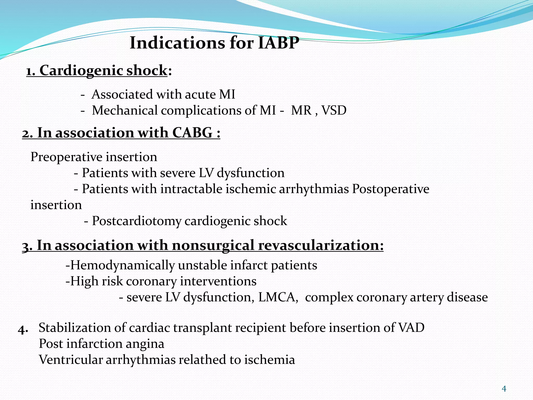 Iabp instrumentation, indications and complications | PPTX