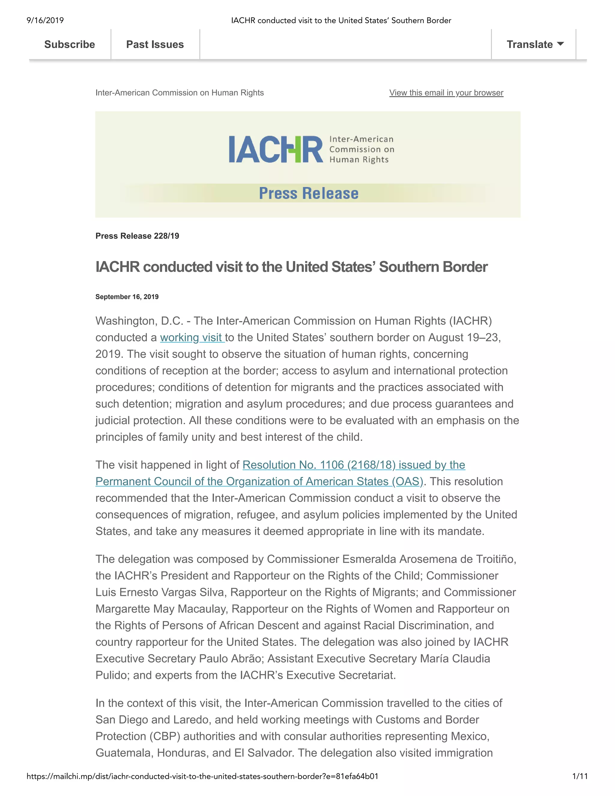 IACHR conducted visit to the United States Southern Border | PDF