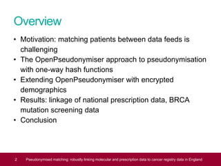 Pseudonymised Linkage of Cancer Registry Data in England | PPTX ...