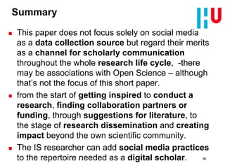 Reflections On Social Media Use Along The Academic Research Life Cycle ...