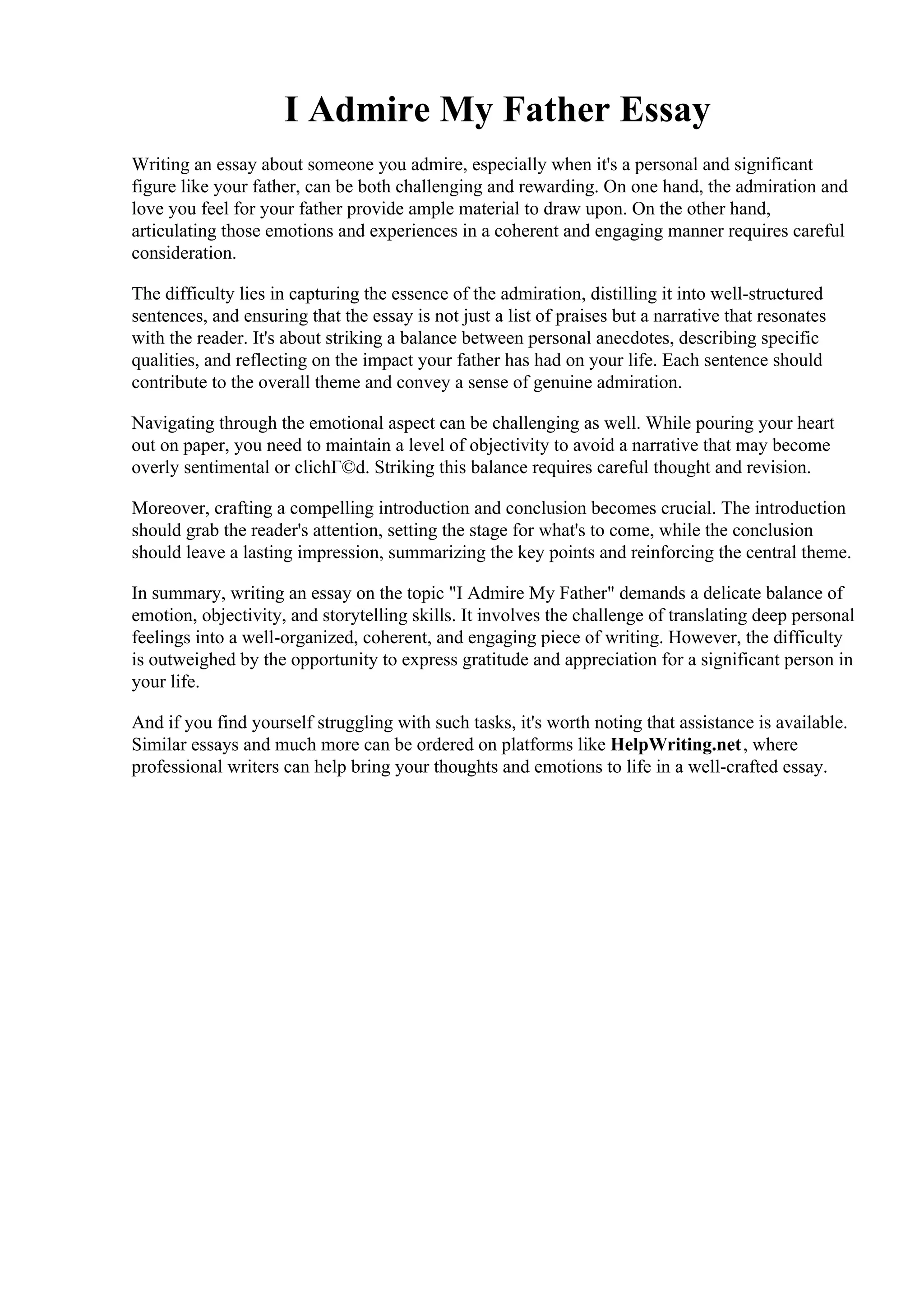 I Admire My Father Essay | PDF