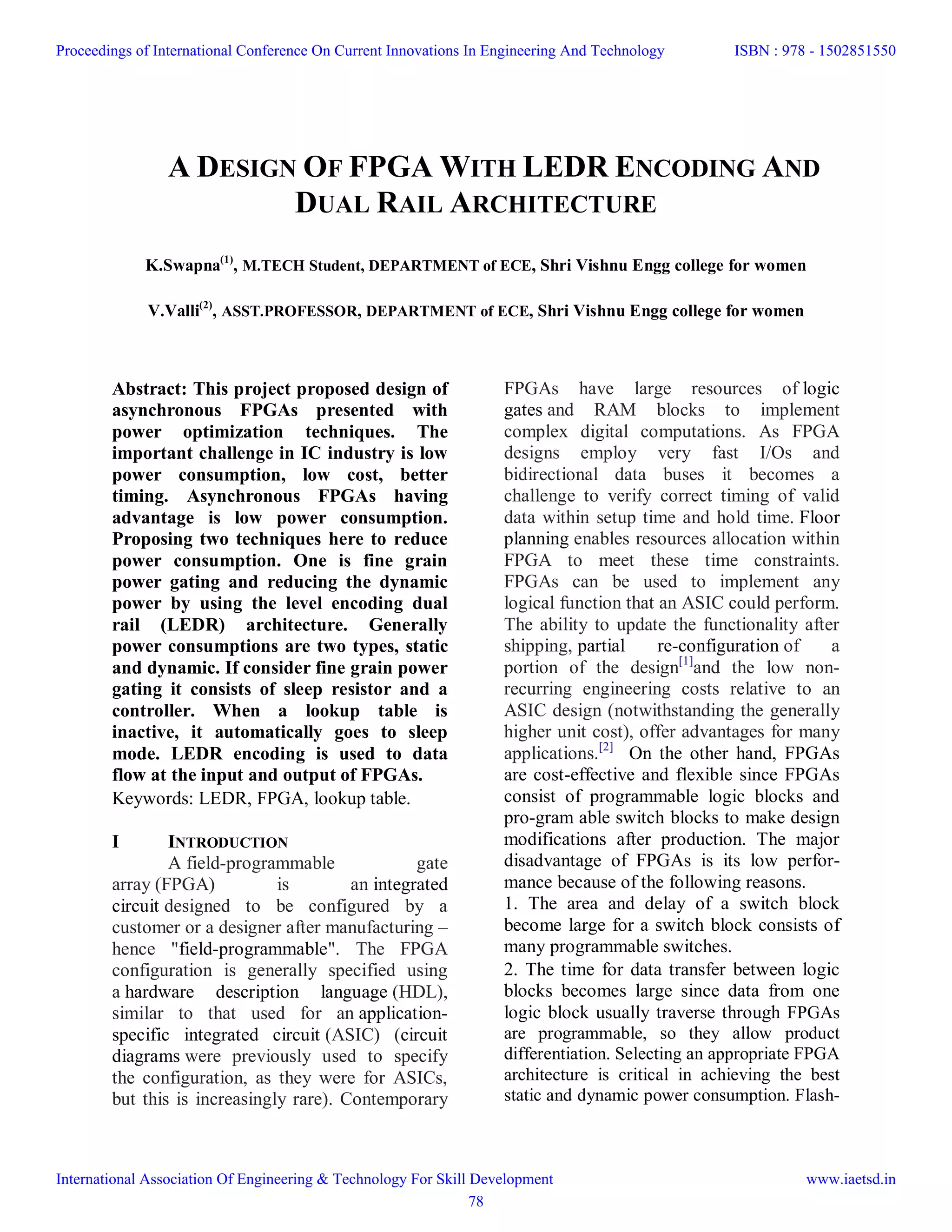 Iaetsd A Design Of Fpga With Ledr Encoding And Pdf 0105