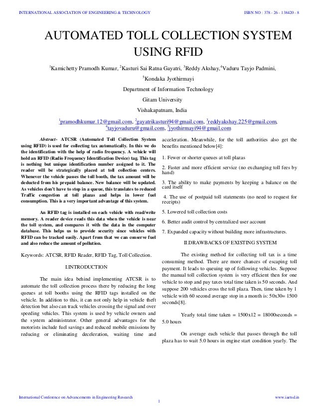 Iaetsd automated toll collection system