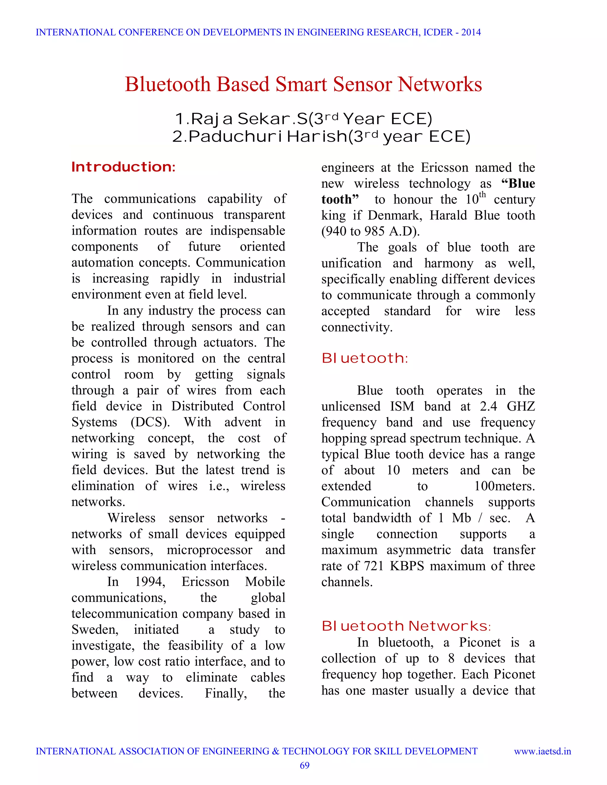 Iaetsd bluetooth based smart sensor networks | PDF