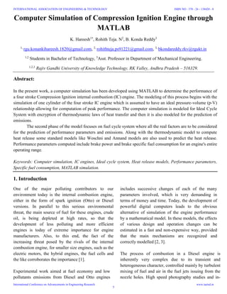 Iaetsd computer simulation of compression ignition engine through matlab | PDF