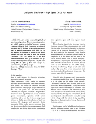 Iaetsd design and simulation of high speed cmos full adder (2) | PDF