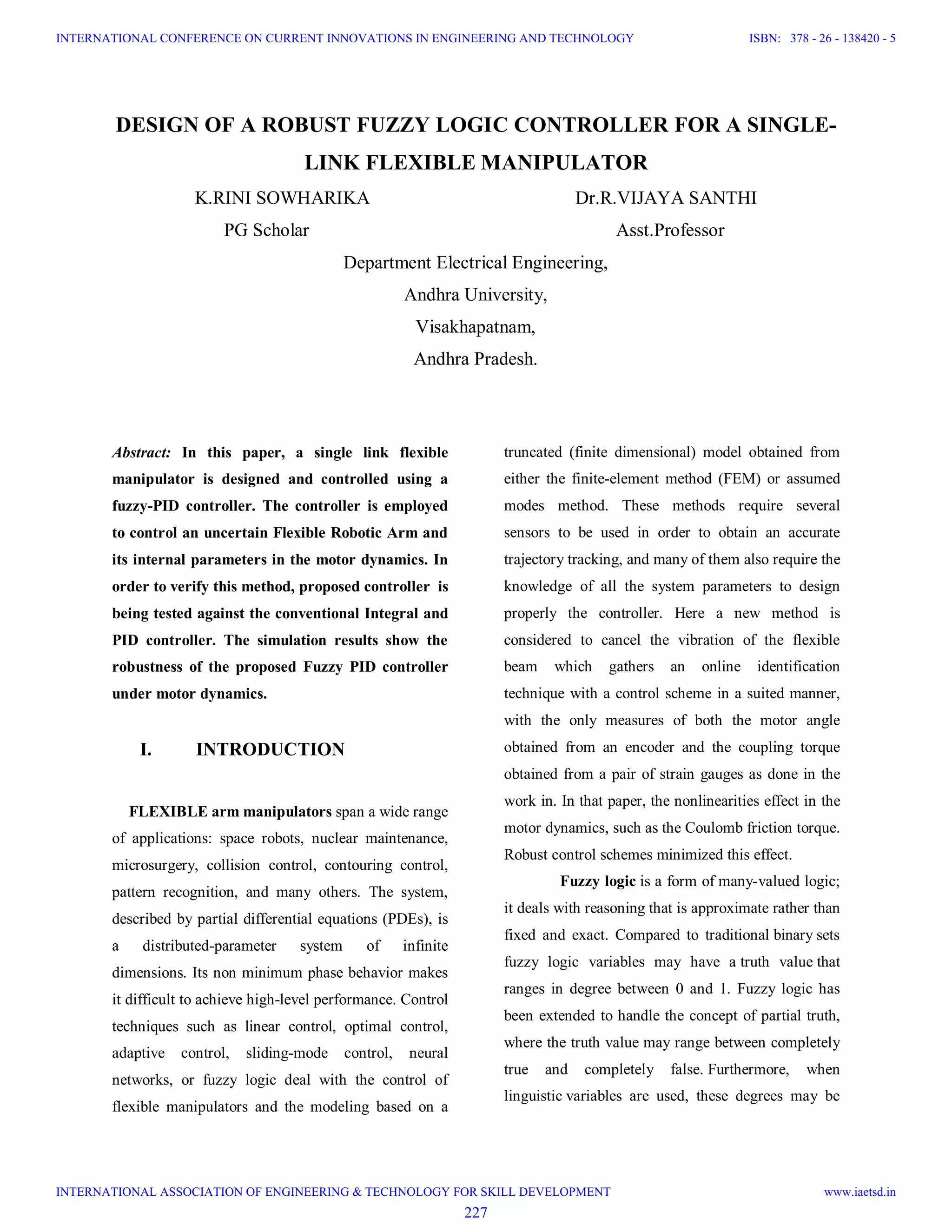 Iaetsd Design Of A Robust Fuzzy Logic Controller For A Single Link