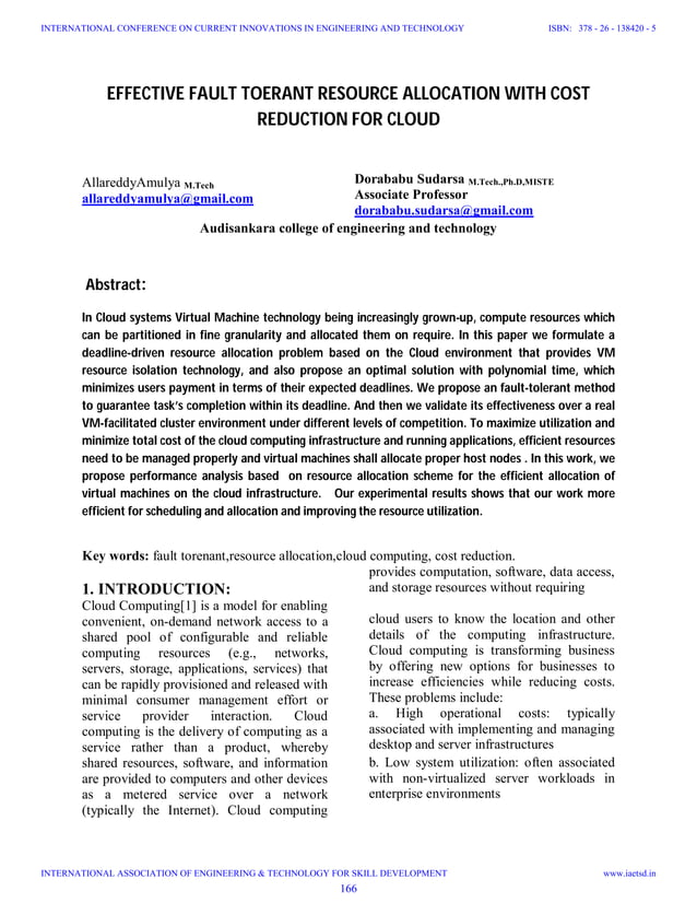 Iaetsd effective fault toerant resource allocation with cost | PDF