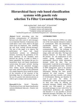 Iaetsd hierarchical fuzzy rule based classification | PDF | Social Networking | Internet