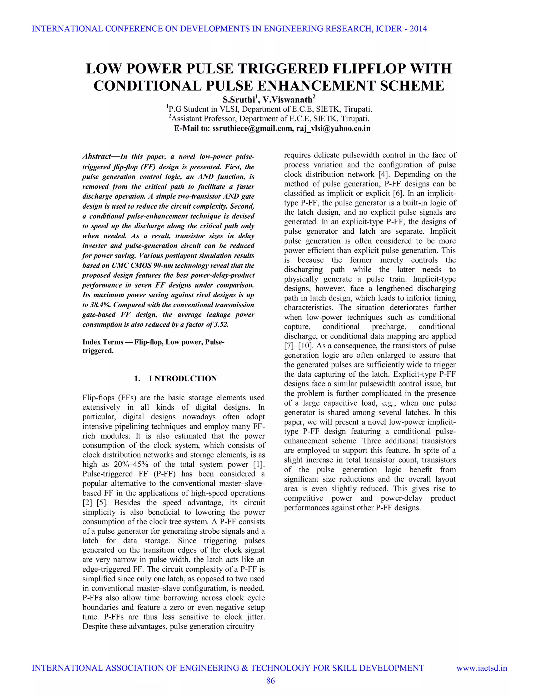 Iaetsd low power pulse triggered flipflop with | PDF