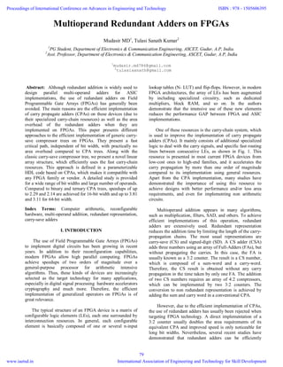 Iaetsd multioperand redundant adders on fpg as | PDF