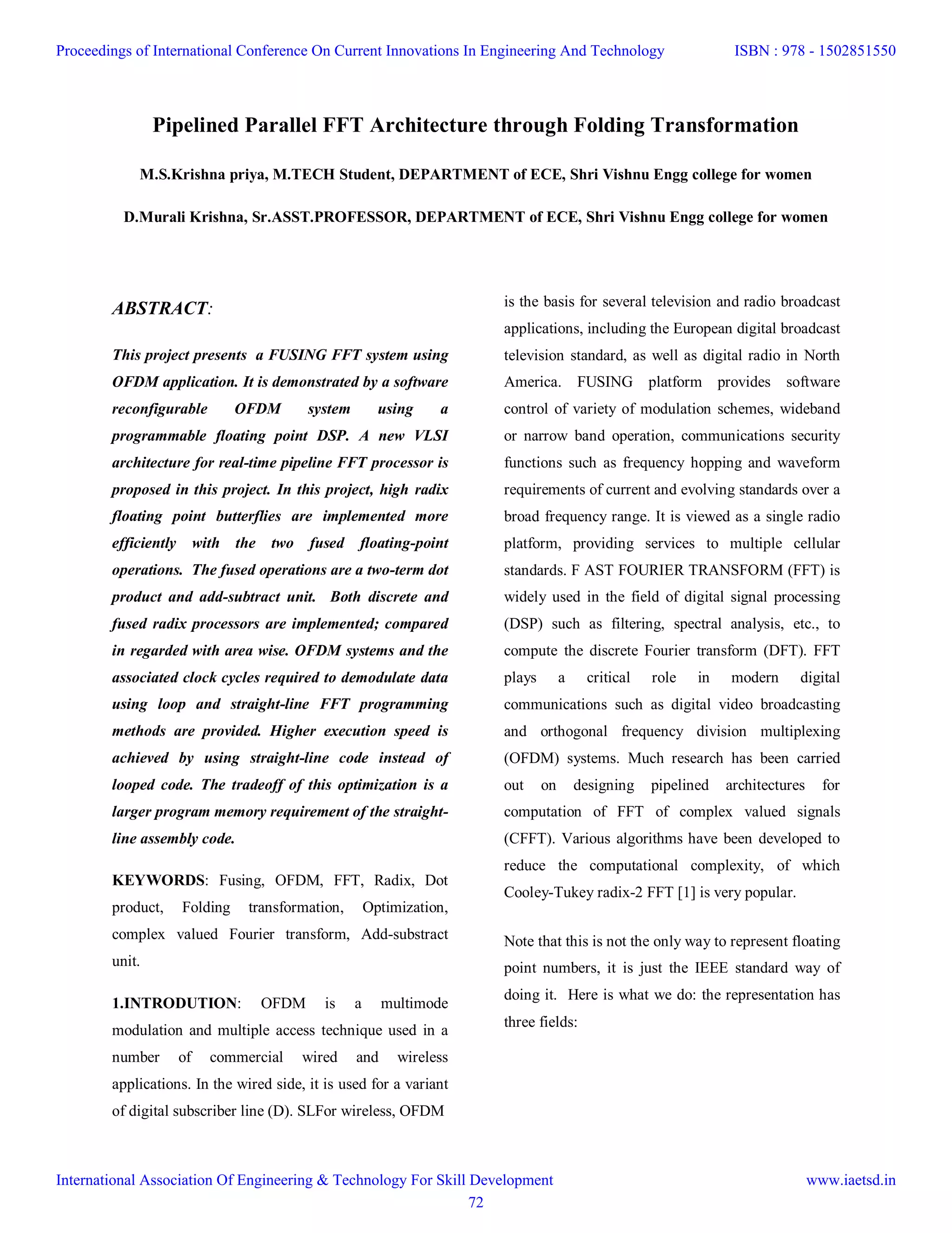 Iaetsd pipelined parallel fft architecture through folding ...