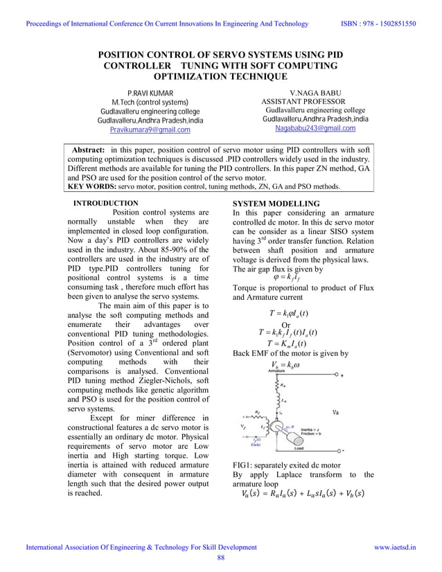 Iaetsd position control of servo systems using pid | PDF | Physics | Science