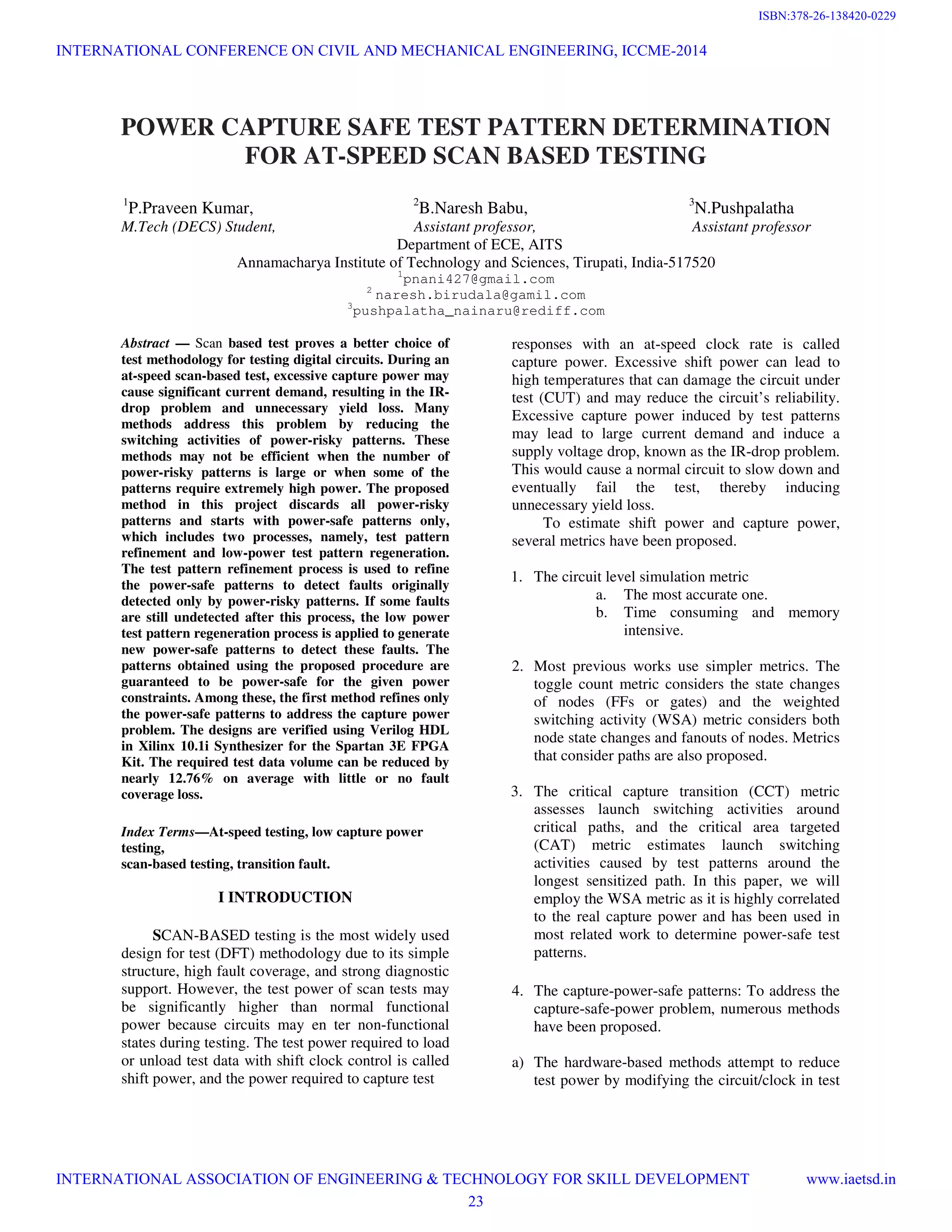 Iaetsd power capture safe test pattern determination | PDF