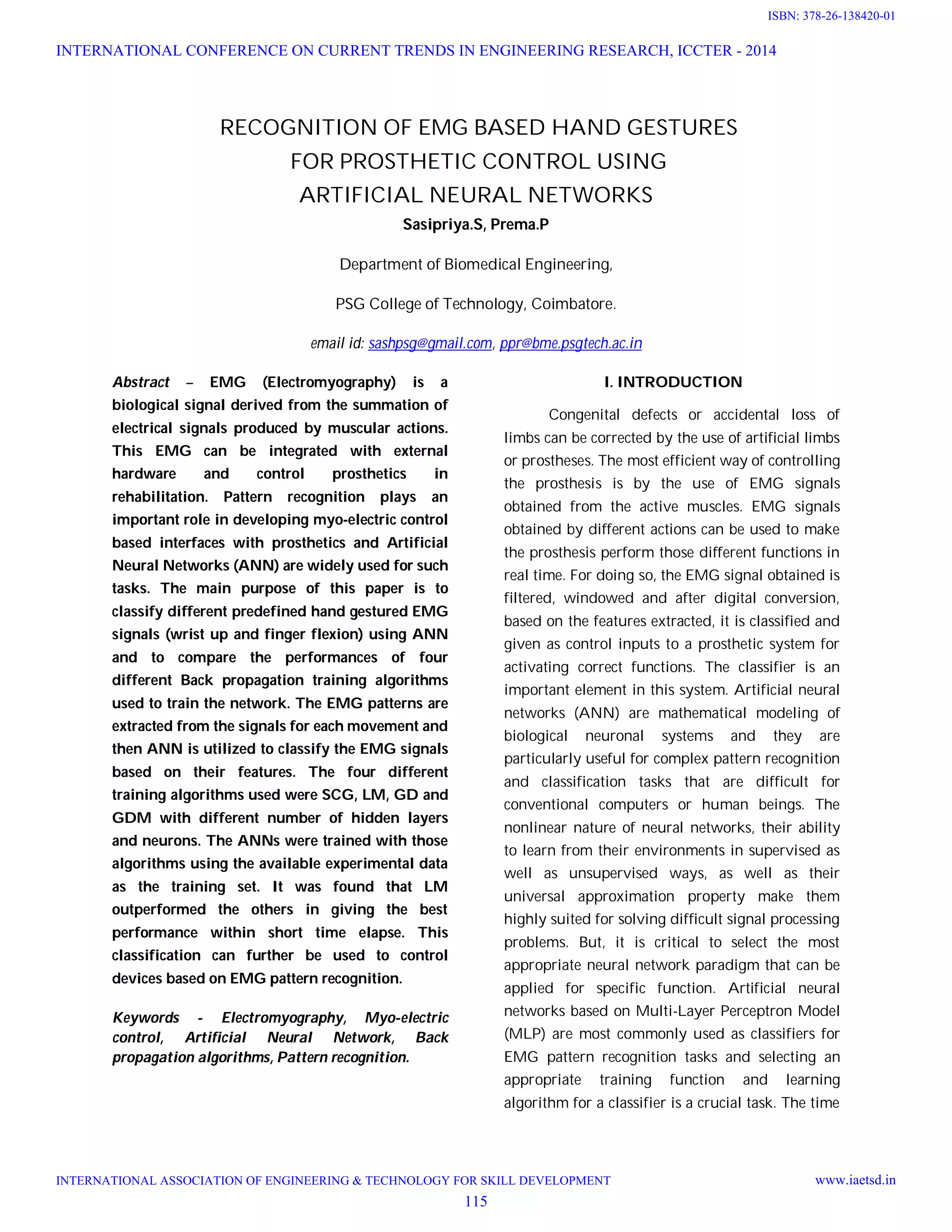 Iaetsd recognition of emg based hand gestures | PDF