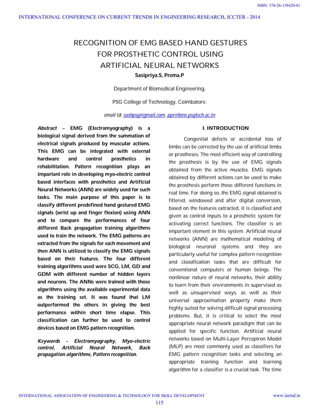 Iaetsd recognition of emg based hand gestures | PDF